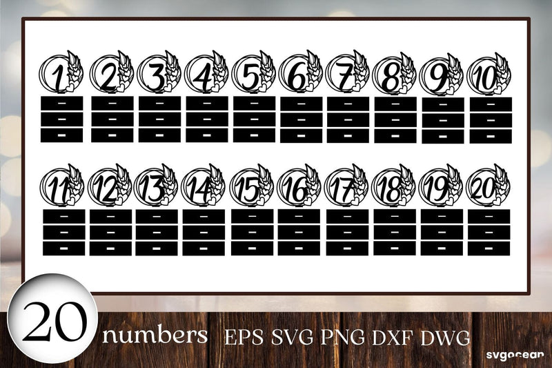 Feather Wedding Table Numbers SVG - So Fontsy