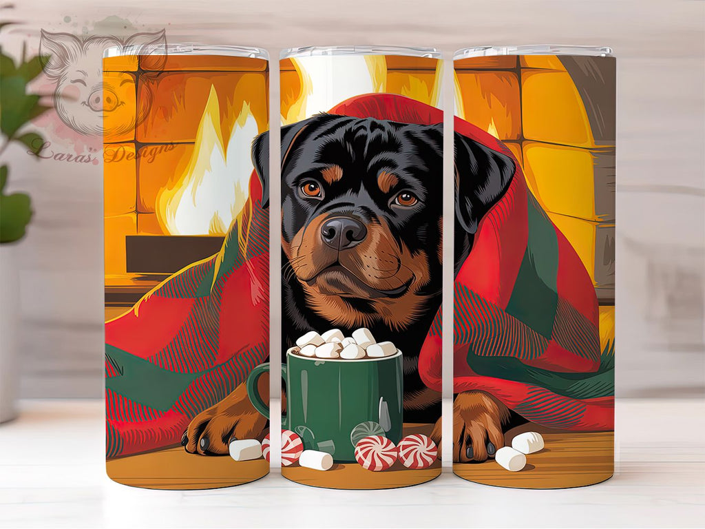 Festive Rottweiler Christmas Tumbler, Cozy Dog Pattern, Holiday Pet ...