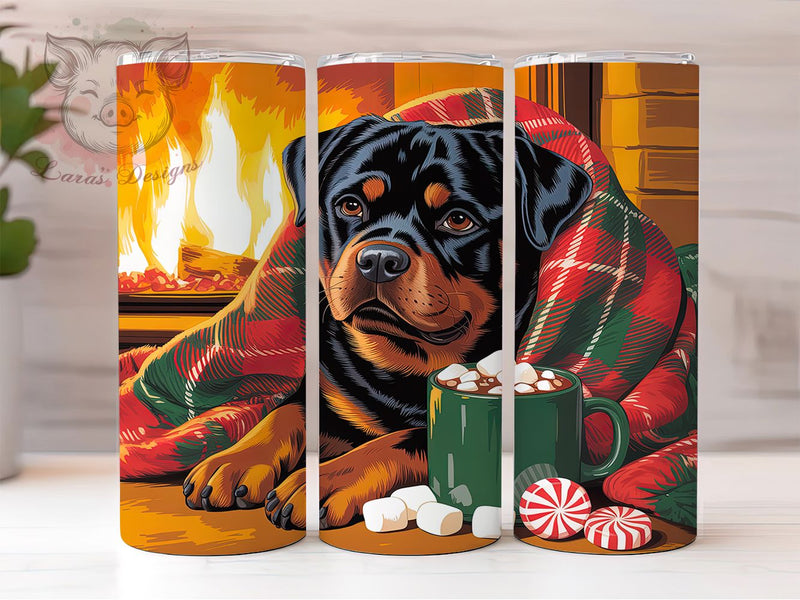 Festive Rottweiler Christmas Tumbler, Cozy Dog Pattern, Holiday Pet ...