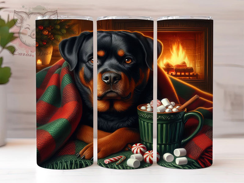 Festive Rottweiler Christmas Tumbler, Cozy Dog Pattern, Holiday Pet ...