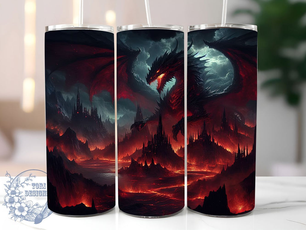 Fierce Black Gothic Fantasy Dragon Tumbler, Dark Fantasy Dragon Wrap ...