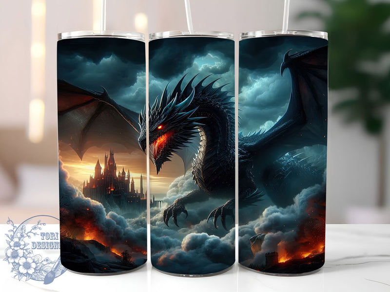 Fierce Black Gothic Fantasy Dragon Tumbler, Dark Fantasy Dragon Wrap ...