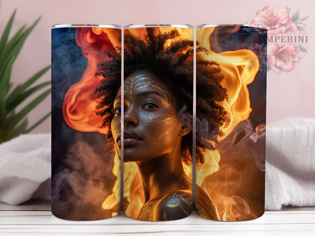 Fire Theme Black Woman Tumbler, Fire Theme, Afro American, Empowerment ...