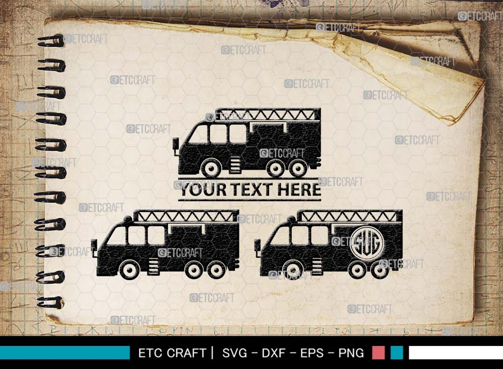 Fire Truck Monogram, Fire Truck Silhouette, Fire Truck SVG, Truck Svg ...