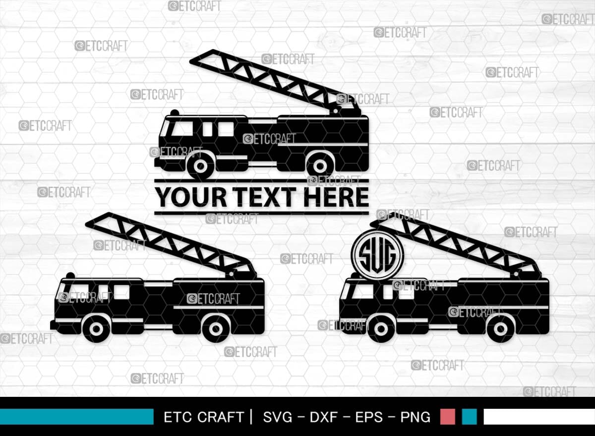 Fire Truck Monogram, Fire Truck Silhouette, Fire Truck SVG, Truck Svg ...