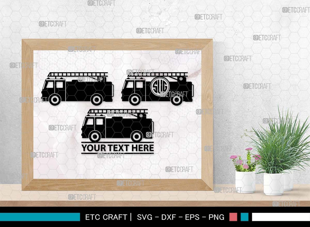 Fire Truck Monogram, Fire Truck Silhouette, Fire Truck SVG, Truck Svg ...