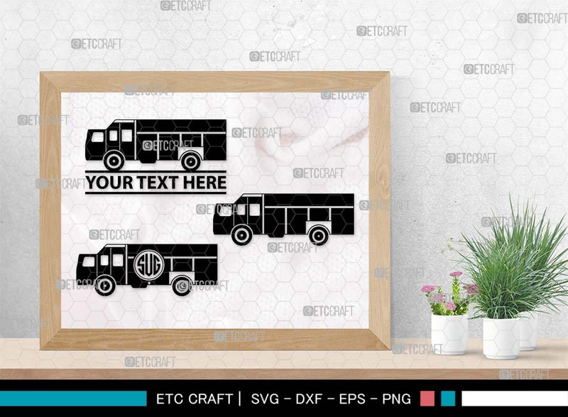 Fire Truck Monogram, Fire Truck Silhouette, Fire Truck SVG, Truck Svg ...