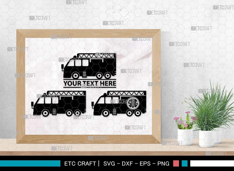 Fire Truck Monogram, Fire Truck Silhouette, Fire Truck SVG, Truck Svg ...