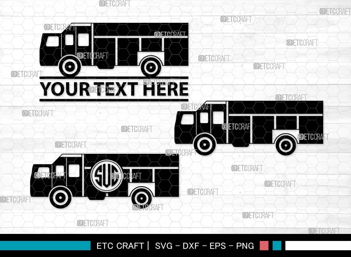 Fire Truck Monogram, Fire Truck Silhouette, Fire Truck SVG, Truck Svg ...