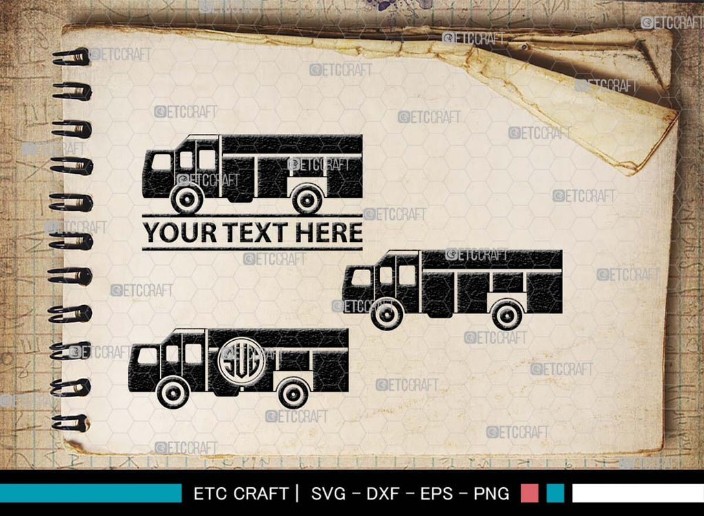 Fire Truck Monogram, Fire Truck Silhouette, Fire Truck SVG, Truck Svg ...