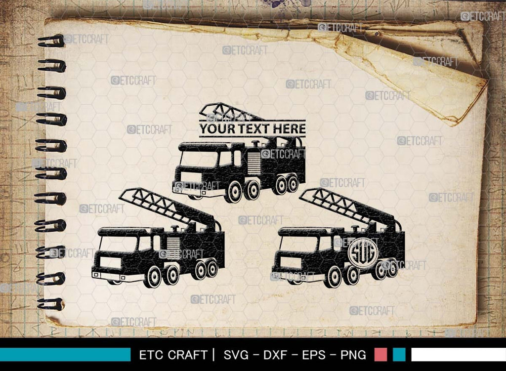 Fire Truck Monogram, Fire Truck Silhouette, Fire Truck SVG, Truck Svg ...