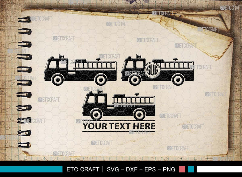 Fire Truck Monogram, Fire Truck Silhouette, Fire Truck SVG, Truck Svg ...