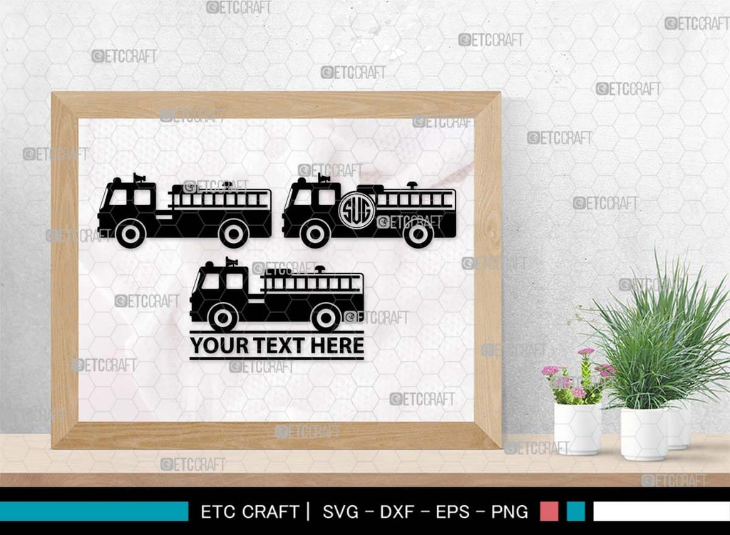 Fire Truck Monogram, Fire Truck Silhouette, Fire Truck SVG, Truck Svg ...
