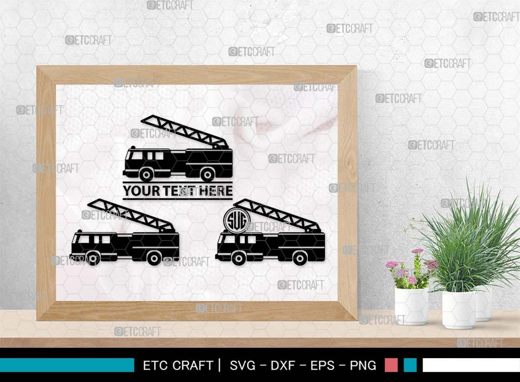 Fire Truck Monogram, Fire Truck Silhouette, Fire Truck SVG, Truck Svg ...