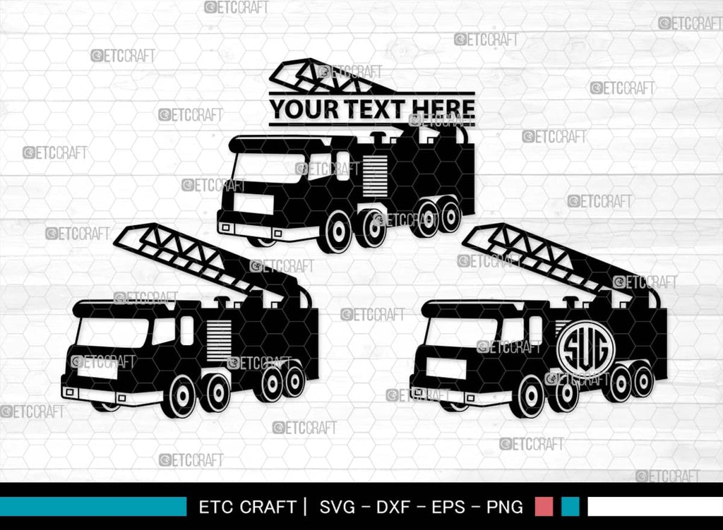 Fire Truck Monogram, Fire Truck Silhouette, Fire Truck SVG, Truck Svg ...