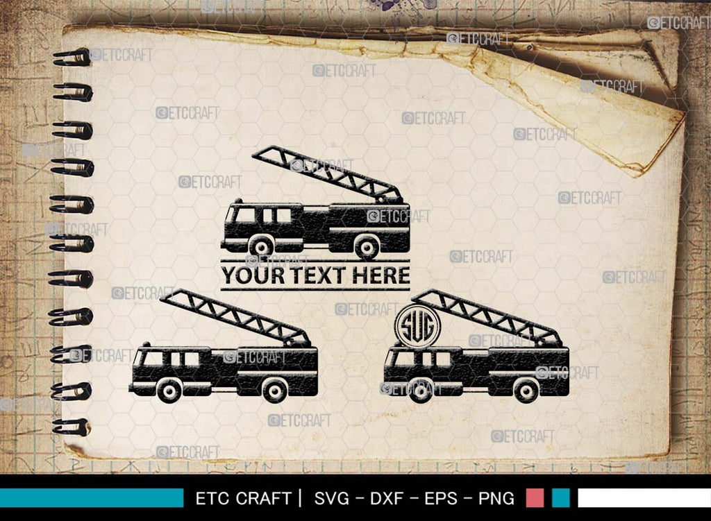 Fire Truck Monogram, Fire Truck Silhouette, Fire Truck SVG, Truck Svg ...