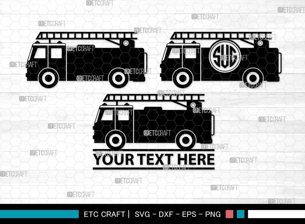Fire Truck Monogram, Fire Truck Silhouette, Fire Truck SVG, Truck Svg ...