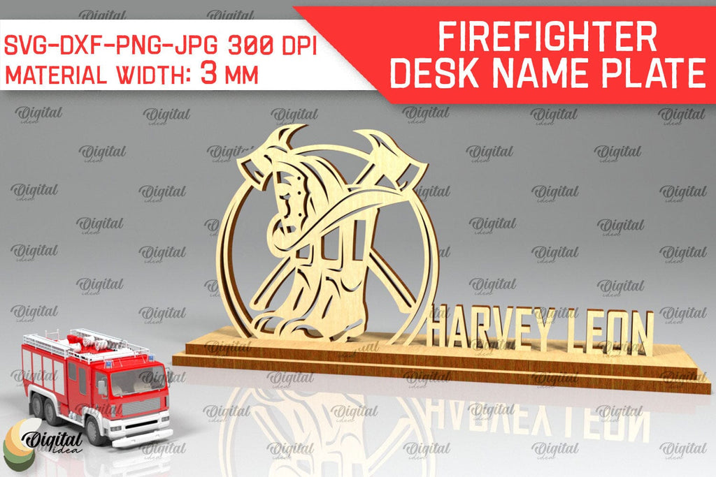 Firefighter Desk Name Plate Laser Cut. 3D Name Plate SVG - So Fontsy