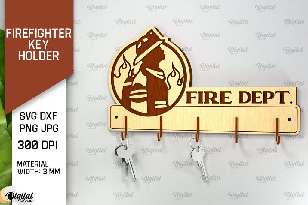 Firefighter Key Holder Laser Cut. Wood Key Holder SVG - So Fontsy