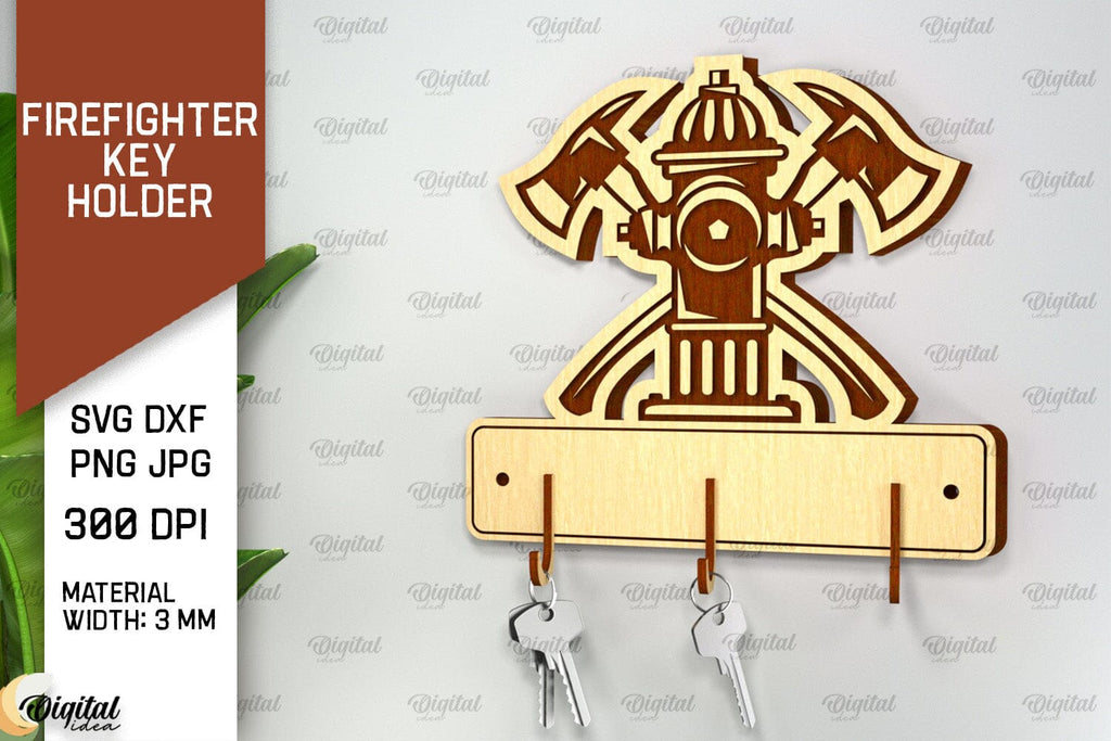 Firefighter Key Holder Laser Cut. Wood Key Holder SVG - So Fontsy