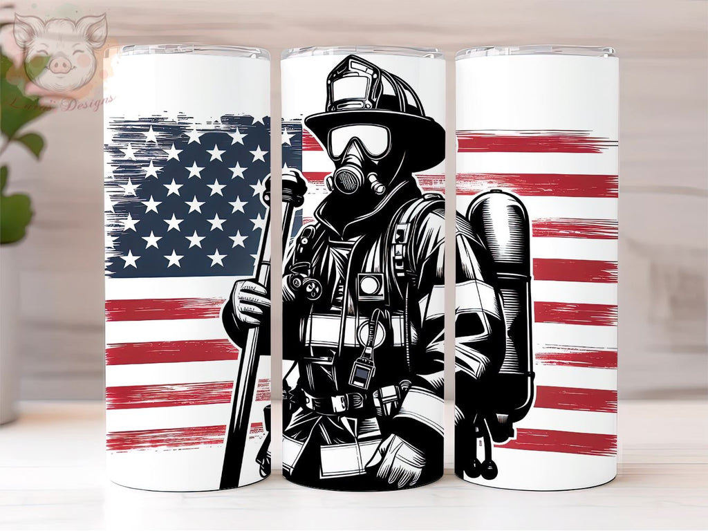Firefighters USA Flag 20oz Skinny Tumbler, Firefighters PNG Downloads ...