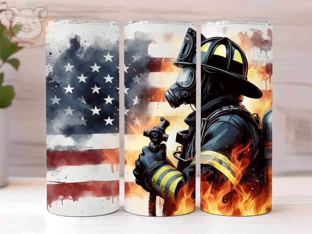 Firefighters USA Flag 20oz Skinny Tumbler, Firefighters PNG Downloads ...