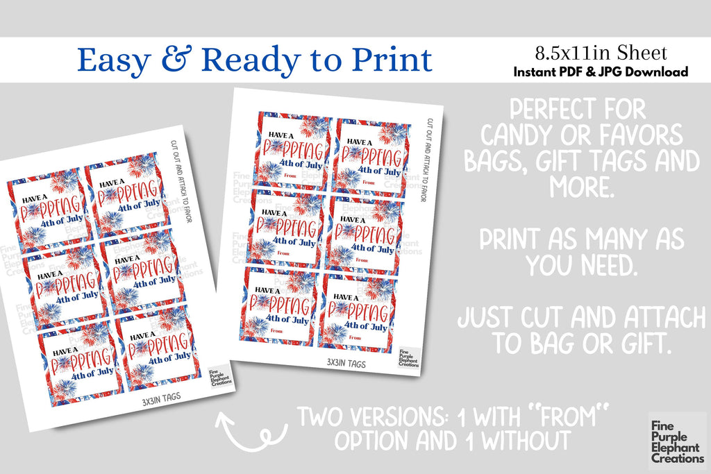Firework 4th of July Printable Tag Label - Independence Day Party Favor ...