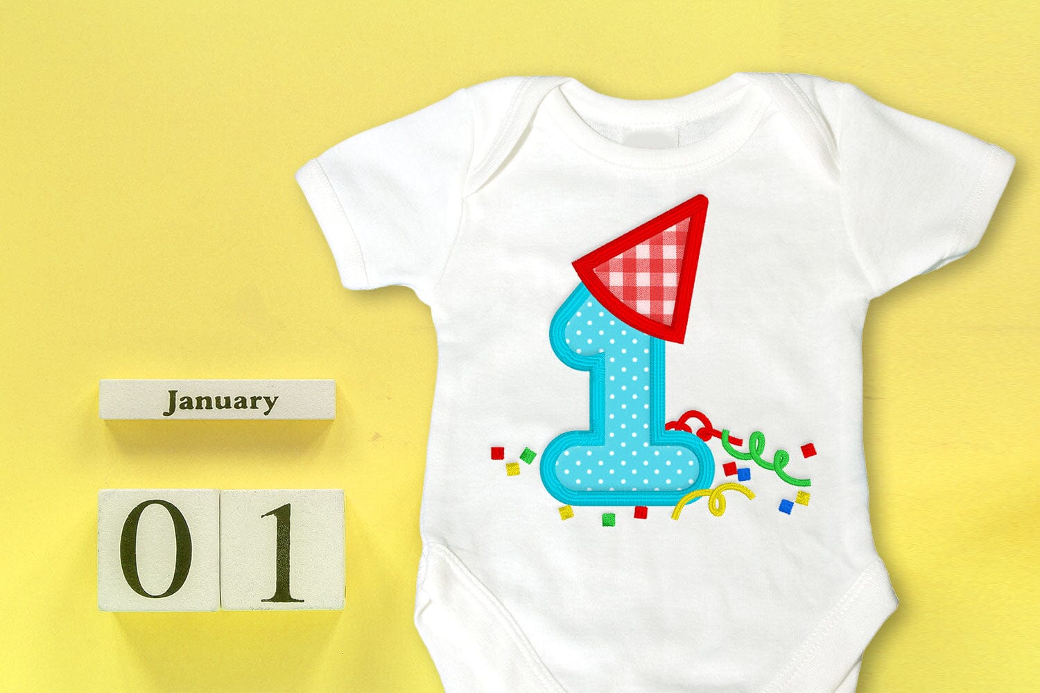 First Birthday or New Year 1 with Party Hat Applique Embroidery - So Fontsy