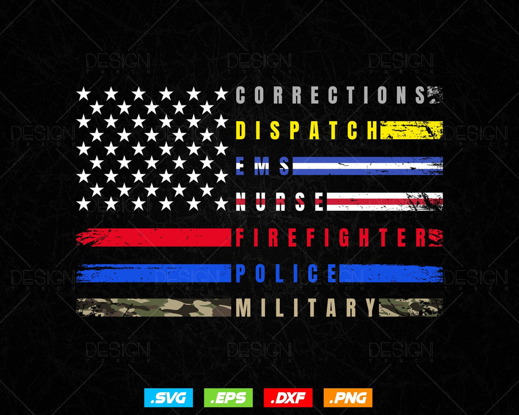 First Responders Hero Flag Nurse EMS Police Fire Military Vector T ...