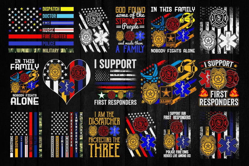 First Responders Hero Flag Nurse EMS Police FireFighter Military Vector ...