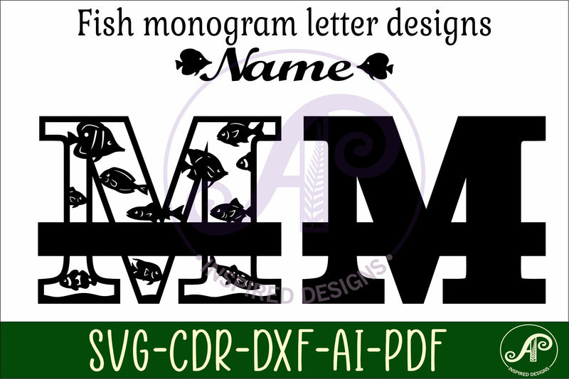 Fish Capital Monogram Letter M SVG - So Fontsy