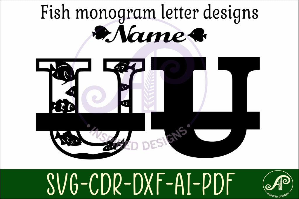 Fish Capital Monogram Letter U SVG - So Fontsy