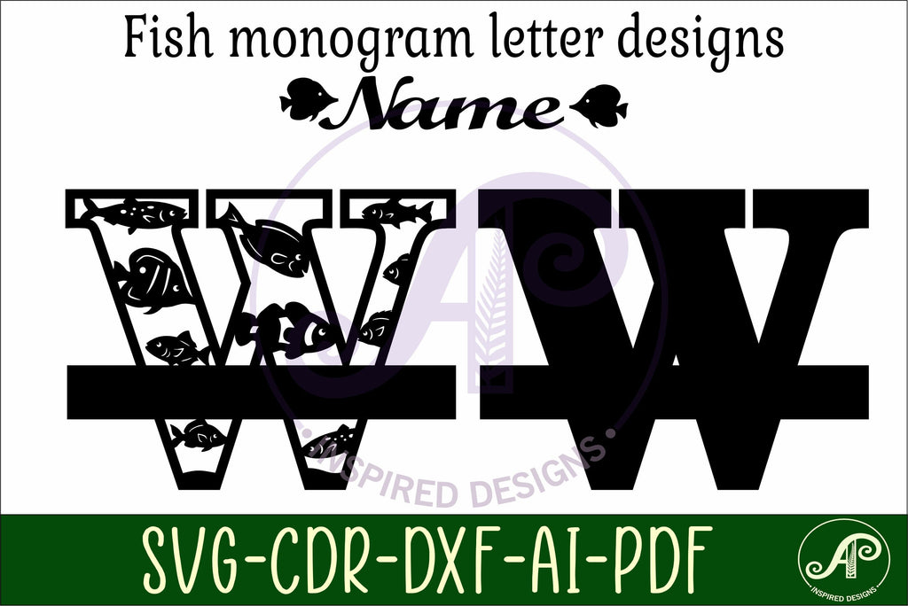 Fish Capital Monogram Letter W SVG - So Fontsy