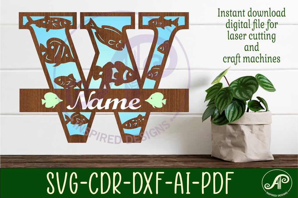 Fish Capital Monogram Letter W SVG - So Fontsy