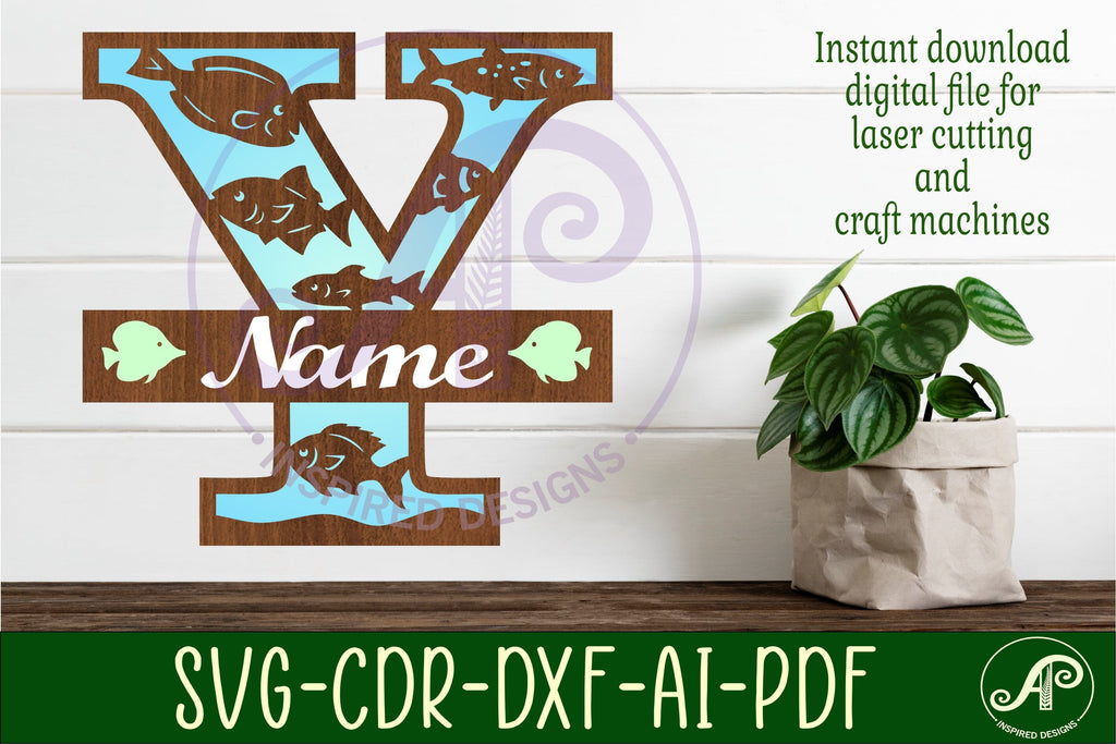 Fish Capital Monogram Letter Y SVG - So Fontsy