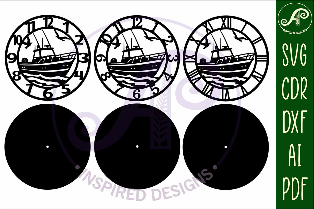 Fishing boat wall clock laser cut files - So Fontsy