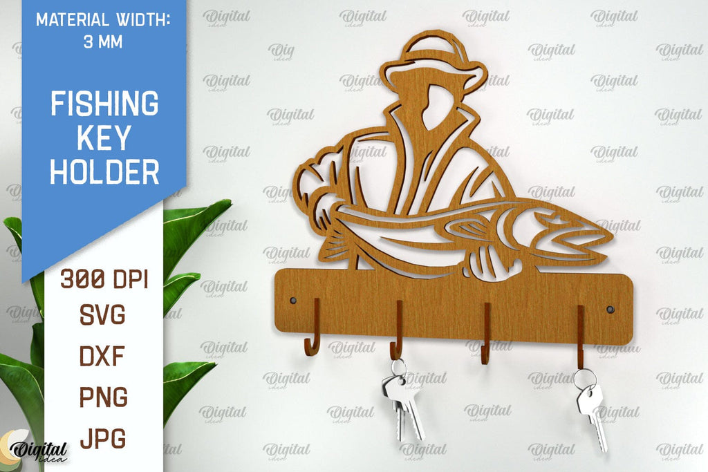 Fishing Key Holder Laser Cut. Fishing Design SVG - So Fontsy