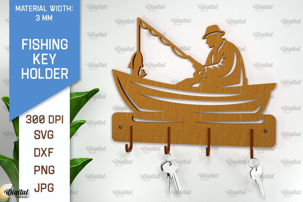 Fishing Key Holder Laser Cut. Fishing Design SVG - So Fontsy