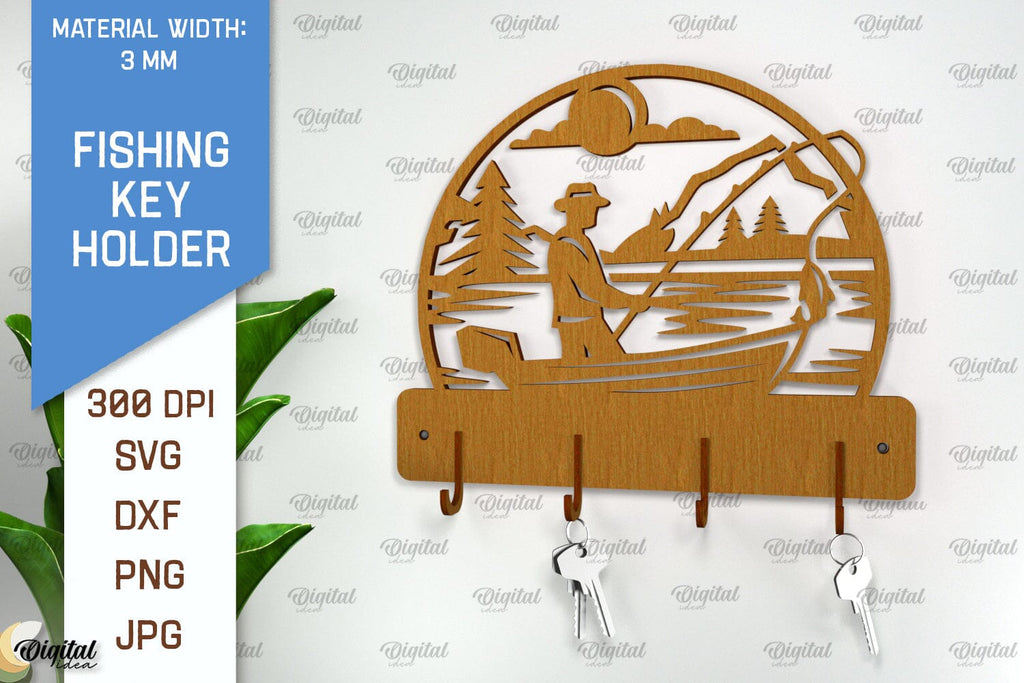 Fishing Key Holder Laser Cut. Fishing Design SVG - So Fontsy