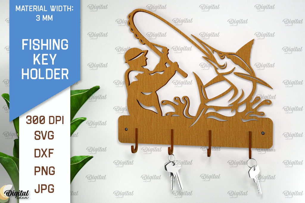 Fishing Key Holder Laser Cut. Fishing Design SVG - So Fontsy