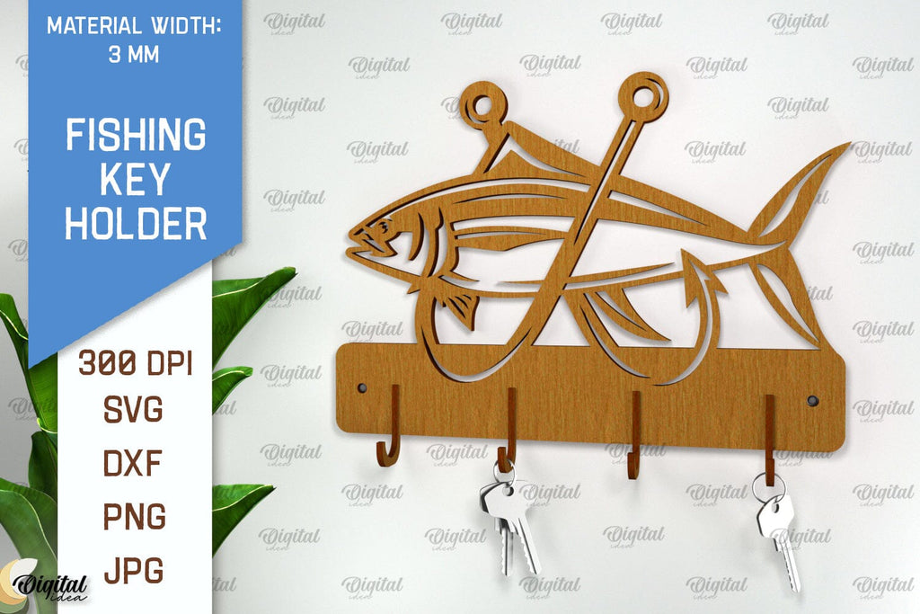 Fishing Key Holder Laser Cut. Fishing Design SVG - So Fontsy