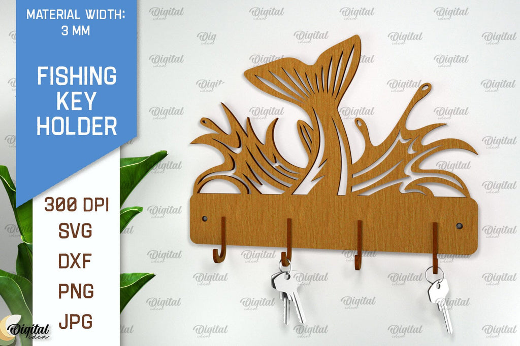 Fishing Key Holder Laser Cut. Fishing Design SVG - So Fontsy