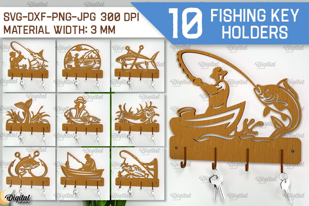 Fishing Key Holders Laser Cut Bundle. Key Holders SVG - So Fontsy
