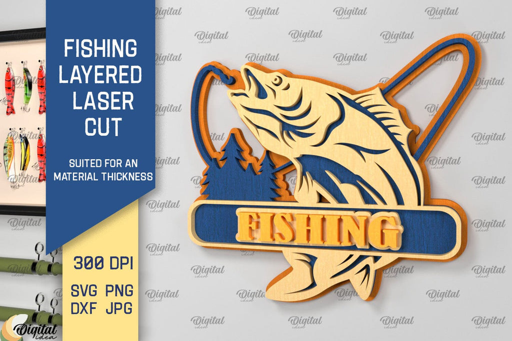 Fishing Layered Sign Laser Cut. Wood Fishing Decor SVG - So Fontsy