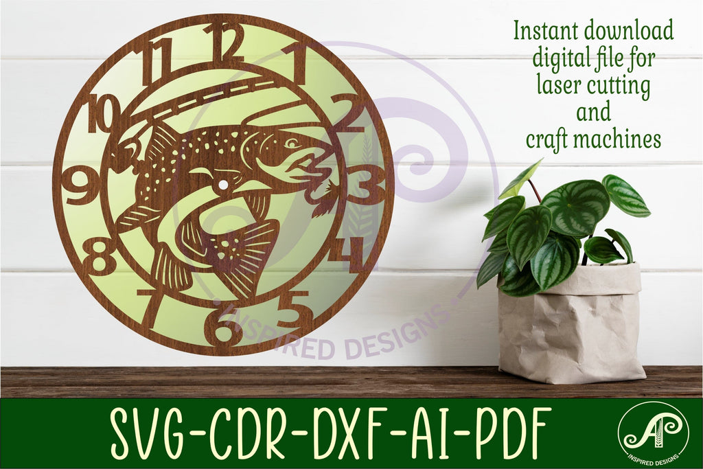 Fishing wall clock laser cut files, SVG file. vector - So Fontsy