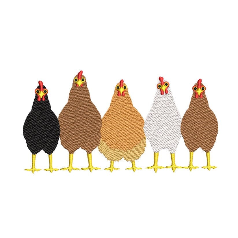 Five Chickens Embroidery Design, 3 sizes, Instant Download - So Fontsy