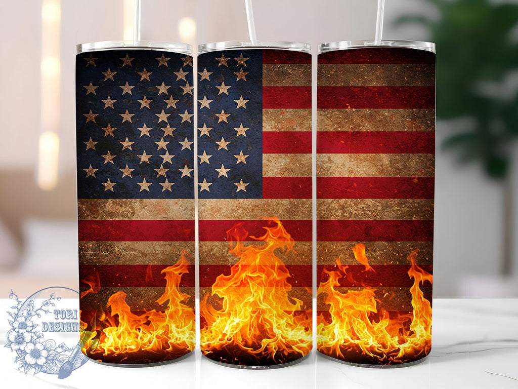 Flame Flag Patriotic American Tumbler Wrap, American Flag Design, Flame ...