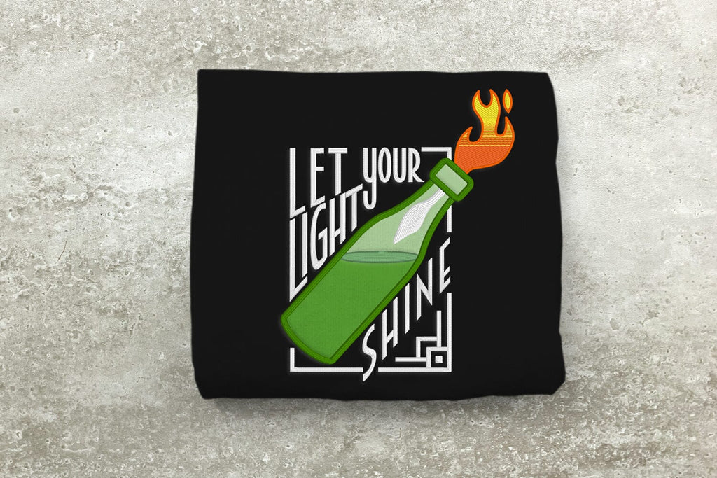 Flaming Bottle Let Your LIght Shine Applique Embroidery - So Fontsy