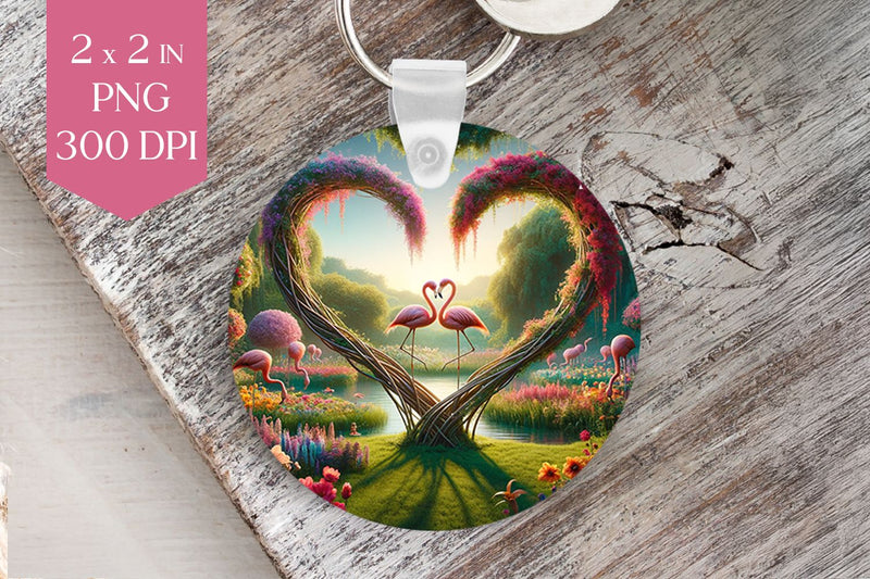 Flamingo Heart Keyring Sublimation Design - So Fontsy