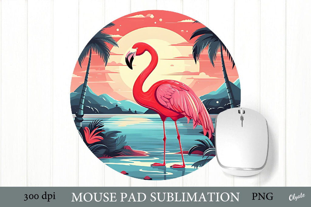 Flamingo Mouse Pad PNG. Beach Round Mouse Pad PNG - So Fontsy
